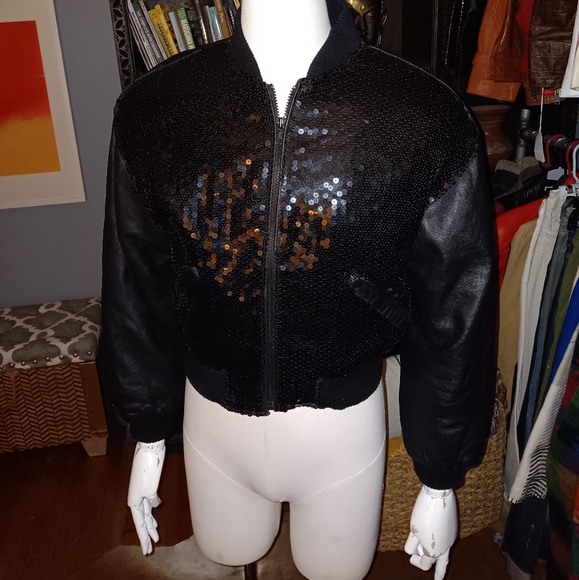 Jackets & Coats | Vintage Early 9s Leather And Sequences Jacket | Poshmark
